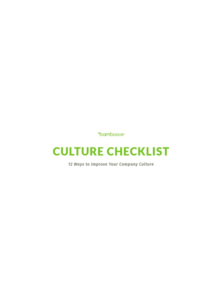 Culture Checklist: 12 Ways To Improve Your Company Culture | PDF