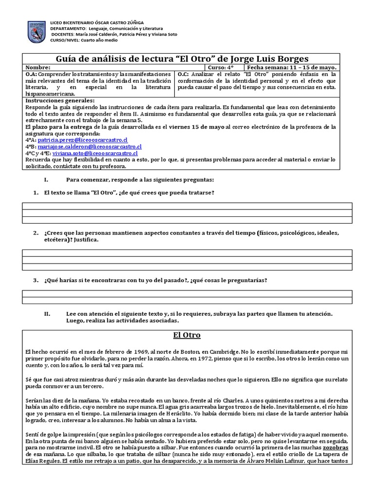 Guía de Lectura El Otro, Borges | PDF | Oración (Lingüística) | Idiomas
