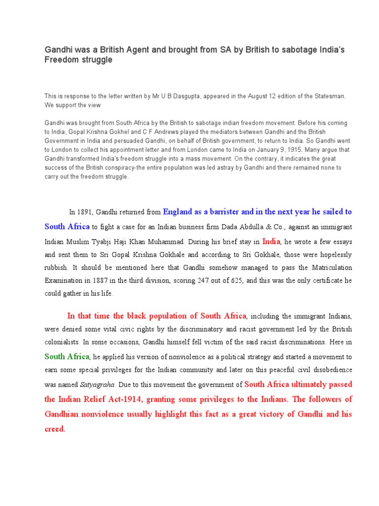 Gandhi: British Agent in Freedom Struggle | PDF | Mahatma Gandhi ...