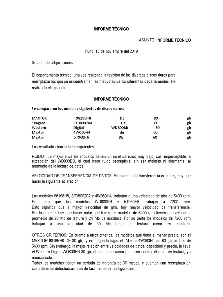 Ejemplo de Informe Tecnico | PDF | Disco duro | Tecnología digital