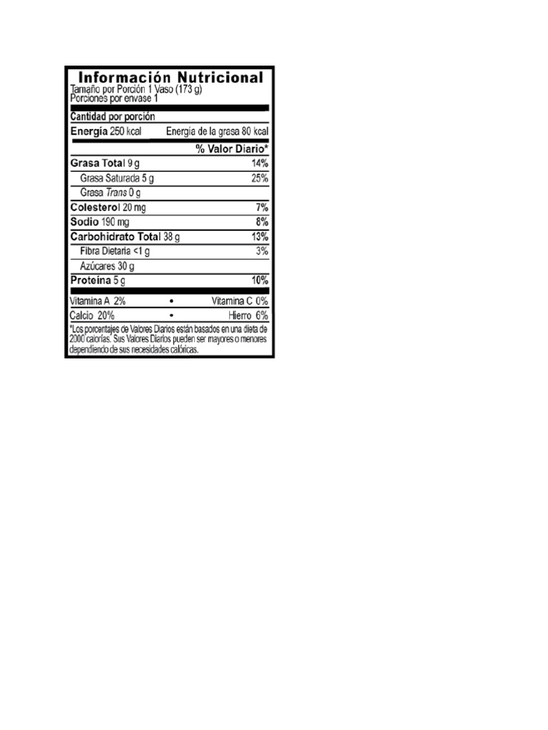 Tabla Nutricional Bon Yurt | PDF