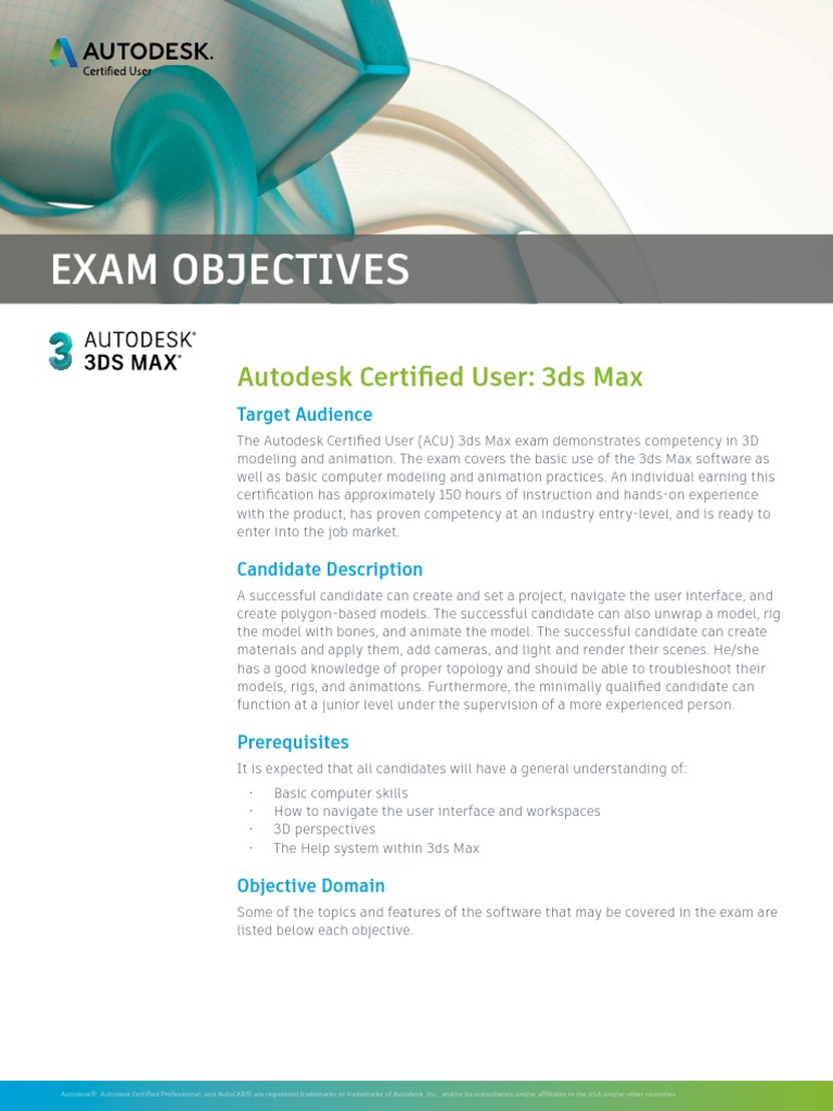Exam Objectives: Autodesk Certified User: 3ds Max | PDF | Autodesk 3ds ...