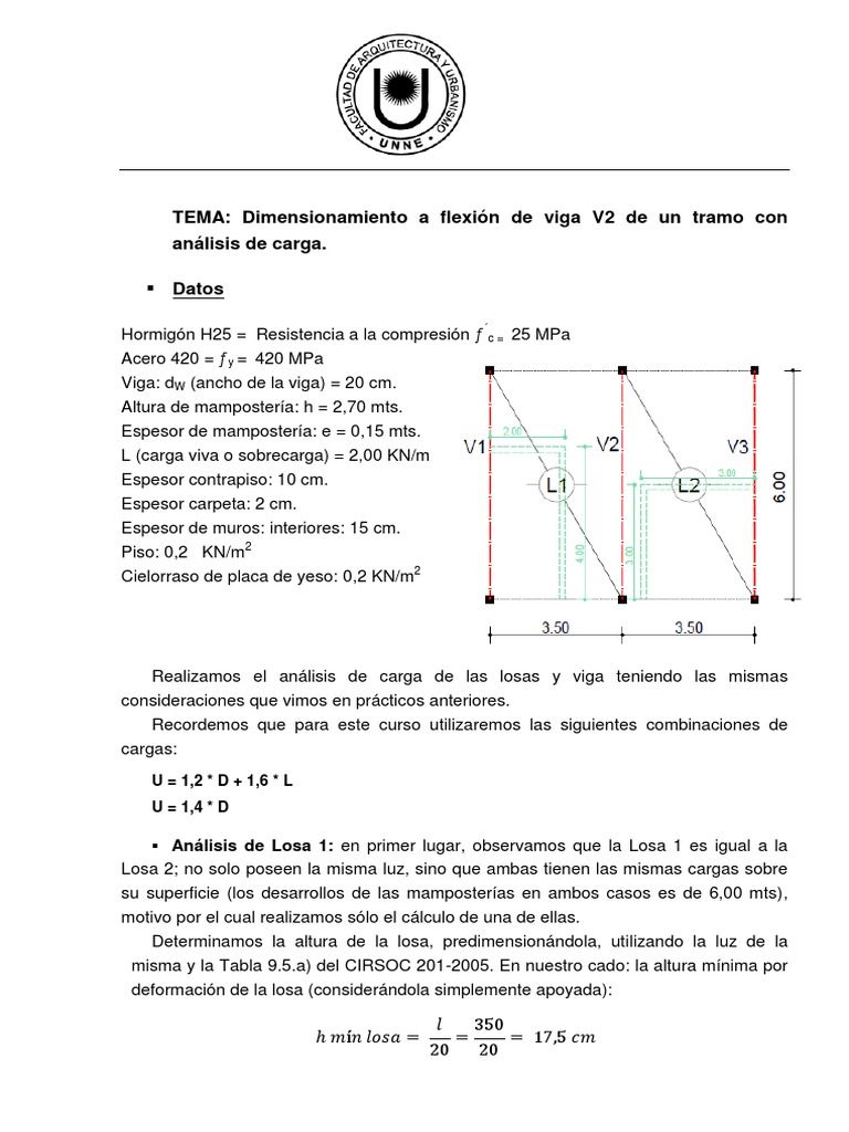 Ejercicio Dimensionamiento Viga 1 Tramo Con Análisis de Carga | PDF | Doblar | Hormigón