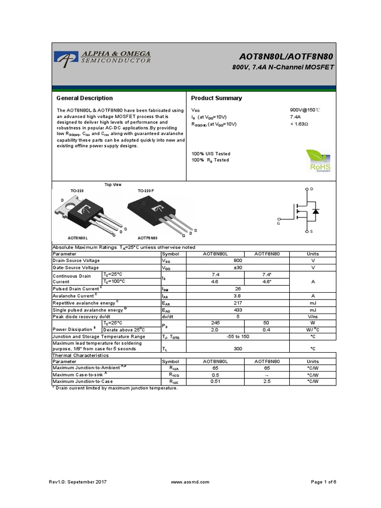 High-Performance MOSFET Specs | PDF | Field Effect Transistor | Diode