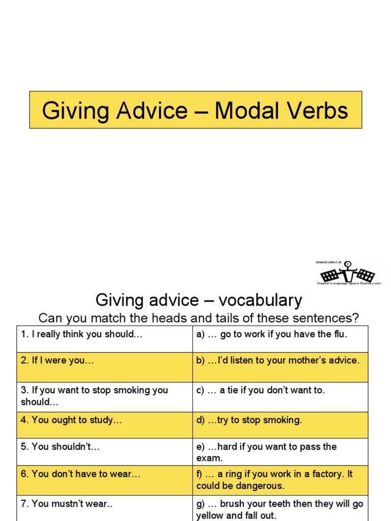 Giving Advice - Modal Verbs | Download Free PDF | Languages