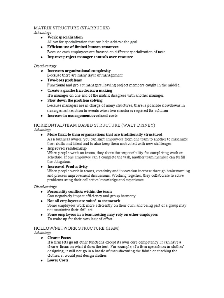 Matrix Structure (Starbucks) : Allow For Specialization That Can Help ...