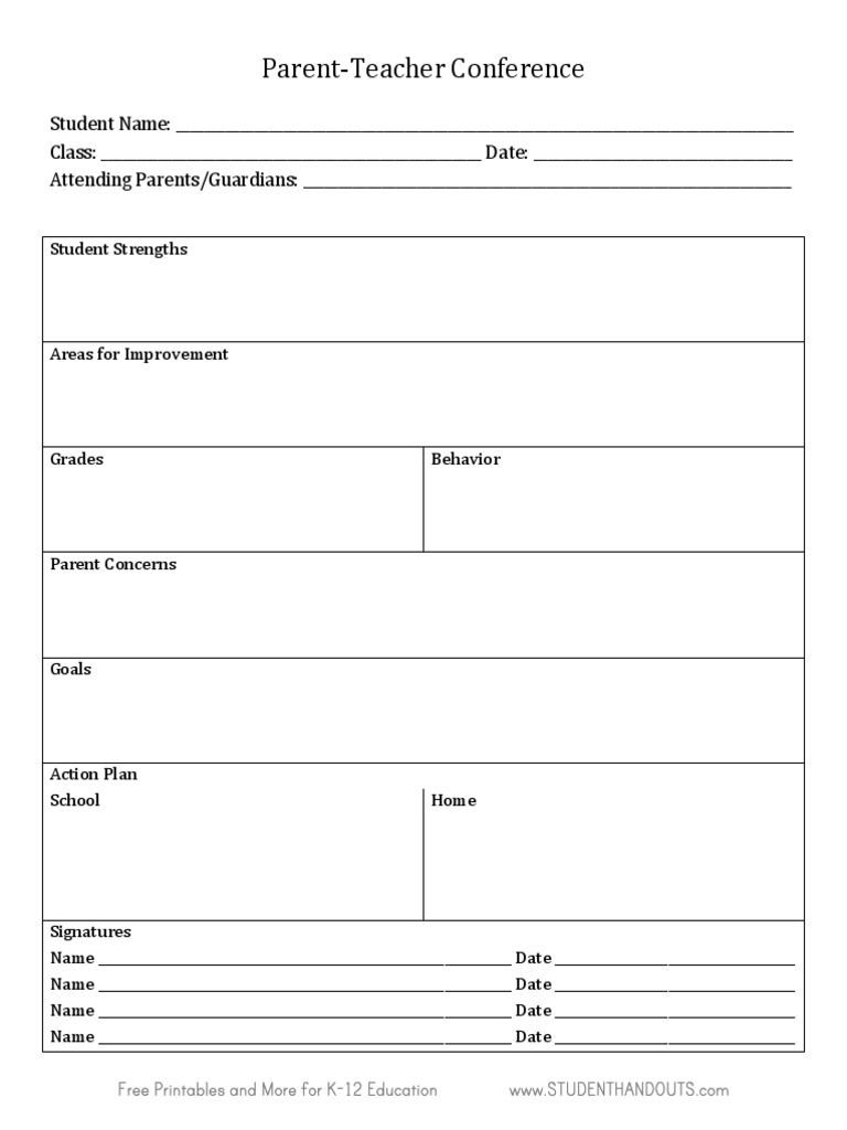 Parent Teacher Conference Sheet Log PDF | PDF