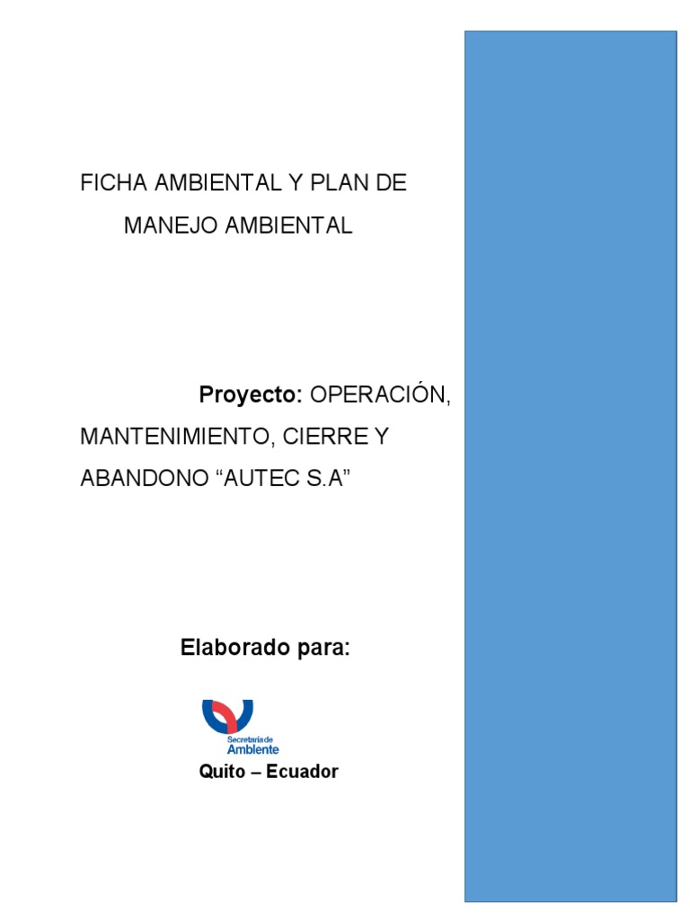 Ejemplo - FICHA AMBIENTAL Y PMA AUTEC - FINAL | PDF | Residuos | Ecuador