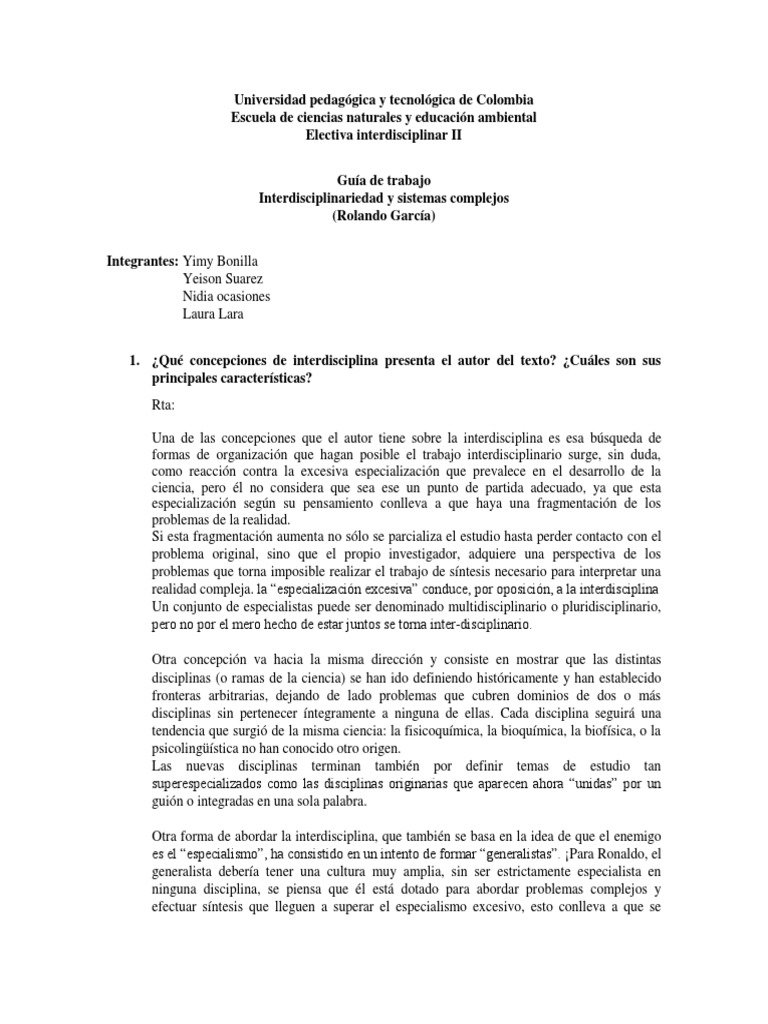 Guía Rolando García - Interdisciplina. | PDF | Interdisciplinariedad | Sistema