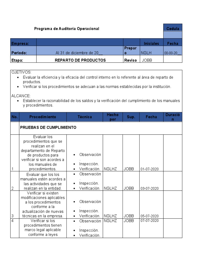 Programa de Auditoría Operacional | PDF | Auditoría | Economias