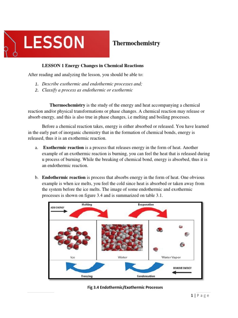 Thermochemistry: LESSON 1 Energy Changes in Chemical Reactions | PDF ...