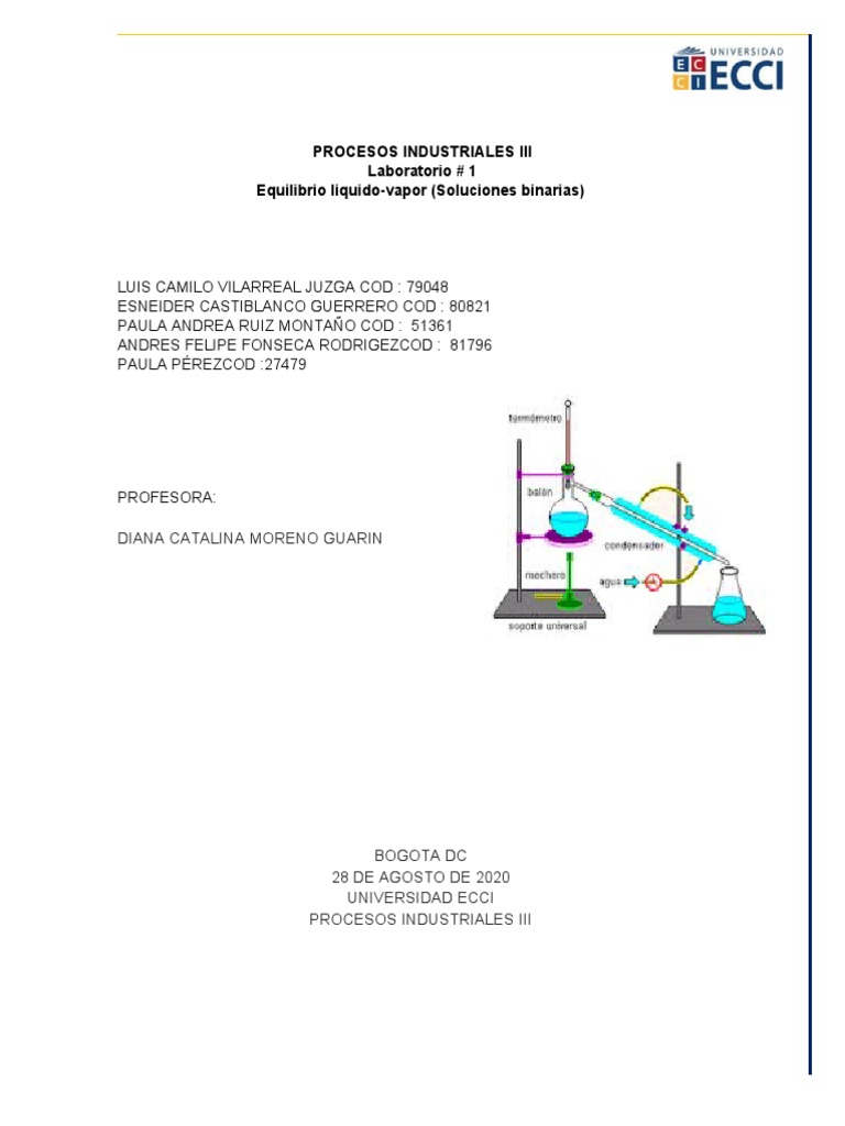 Practica 1 Soluciones Binarias y Equilibriod e Fases 1 | PDF | Destilación | Fase (materia)