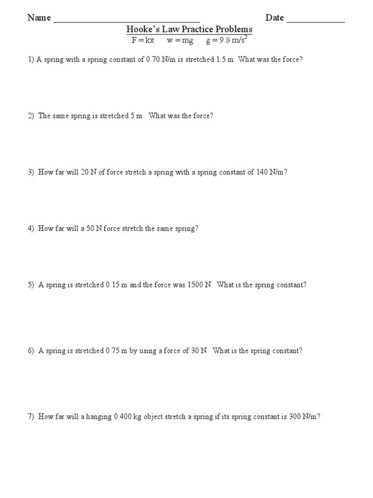 Hooke's Law Practice Problems and Solutions | PDF