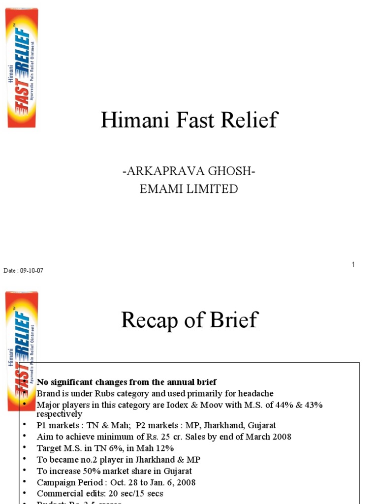 Himani Fast Relief: - Arkaprava Ghosh-Emami Limited | PDF | Advertising ...