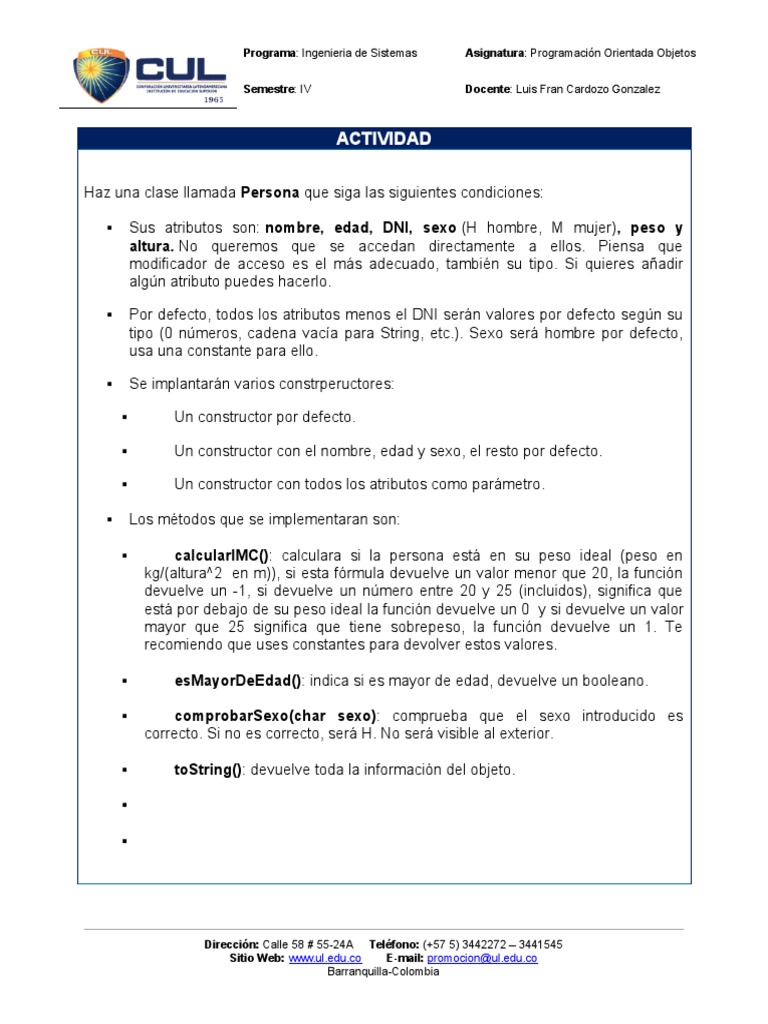 Actividad POO | PDF | Constructor (Programación Orientada a Objetos ...