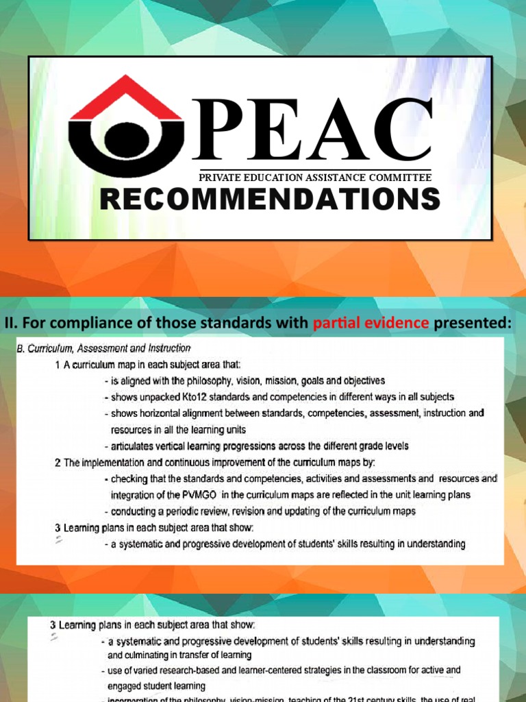 Peac Recommendations | PDF | Educational Assessment | Education Theory