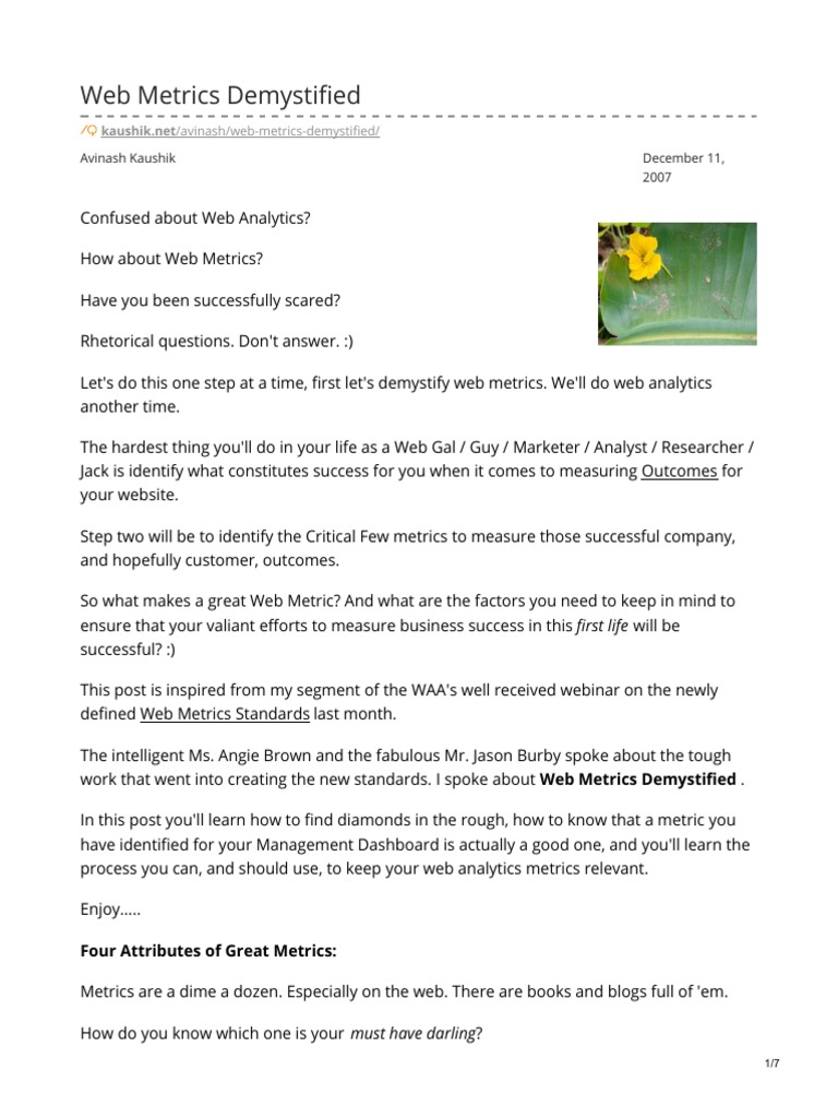 Web Metrics Demystified | PDF | Performance Indicator | Search Engine Optimization