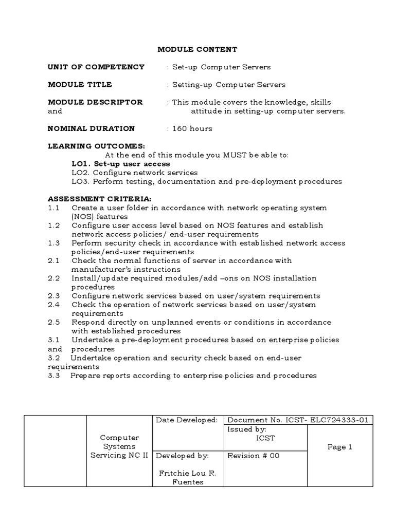 Module Content Unit of Competency Module Title Module Descriptor | PDF | Computer Network | File ...