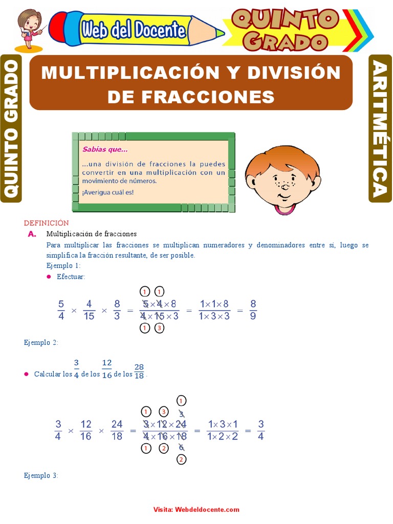 Multiplicación y División de Fracciones para Quinto Grado de Primaria | PDF