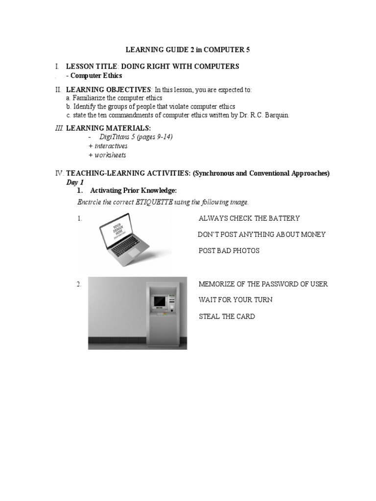 Learning Guide 2 in Computer 5: Iii. Learning Materials: - Digititans 5 ...