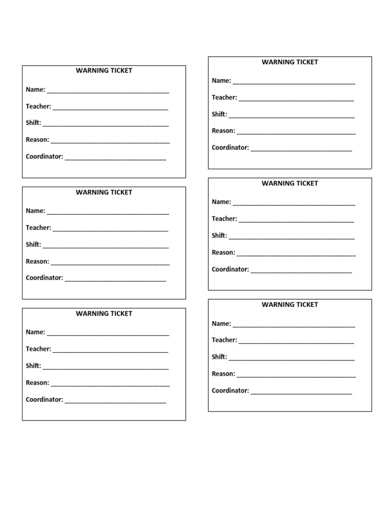 Warning Ticket Template | PDF