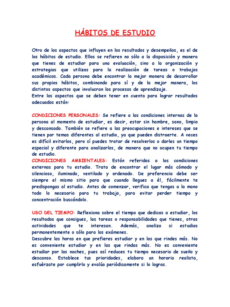 Hábitos de Estudio | PDF | Evaluación | Aprendizaje