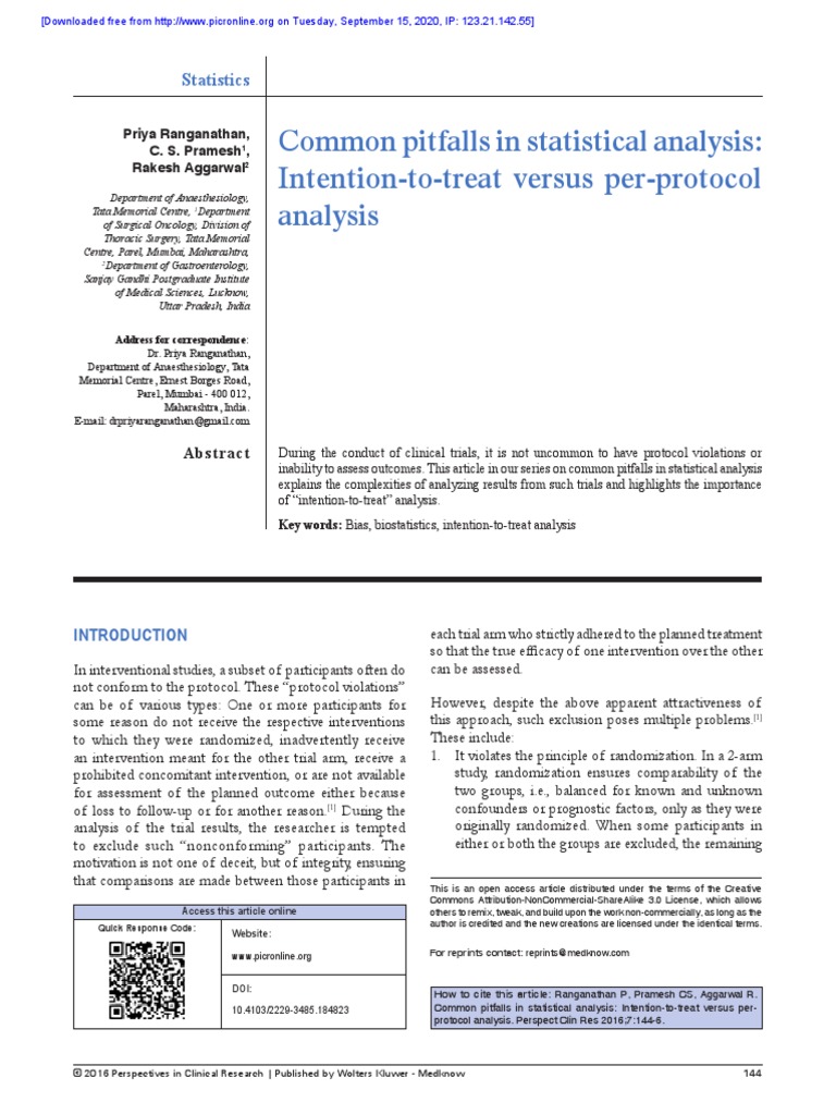 Common Pitfalls in Statistical Analysis: Intention To Treat Versus Per ...