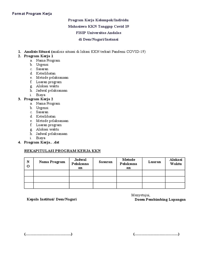 TEMPLATE PROGRAM KERJA DAN LAPORAN KKN-dikonversi Salinan | PDF