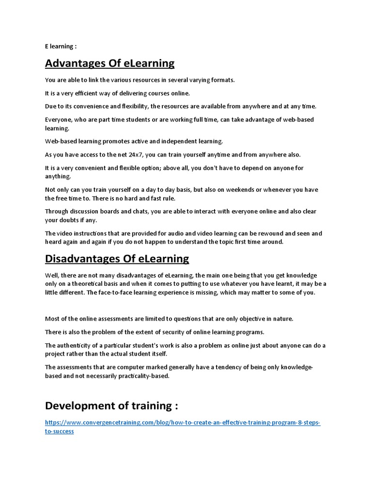 Advantages of Elearning: E Learning | PDF | Reinforcement | Educational ...