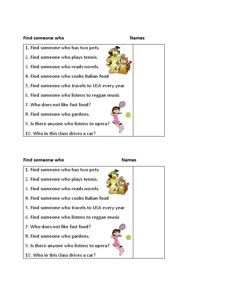 Find Someone Who - Simple Present | PDF