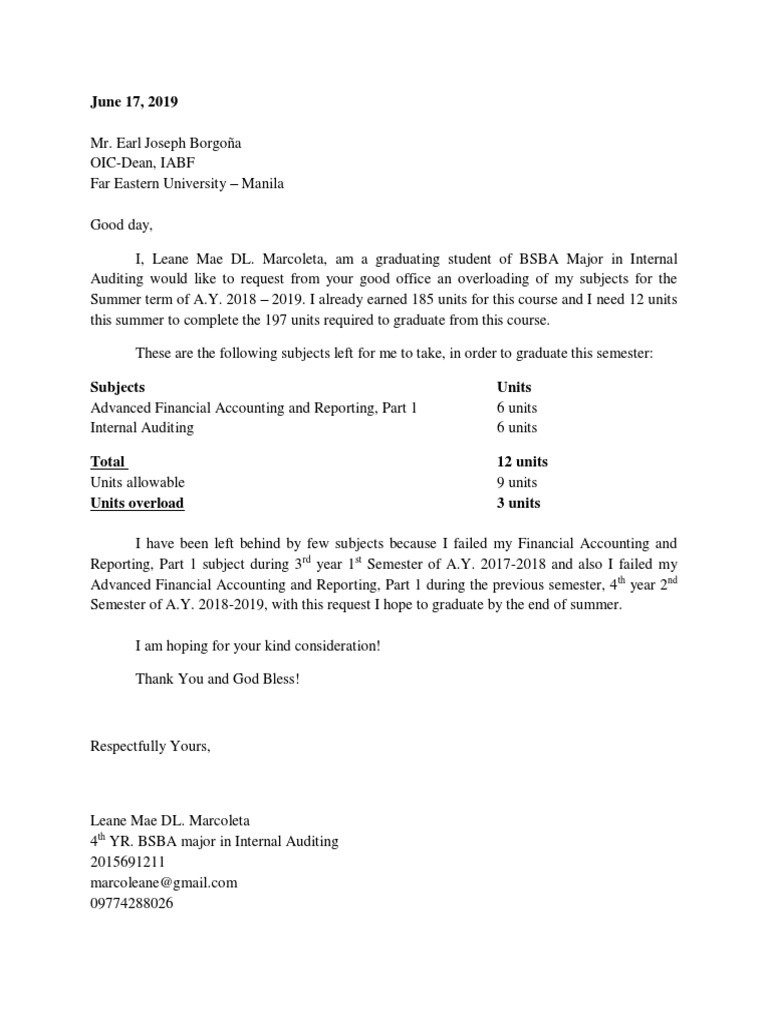 Overload Letter Sample | PDF