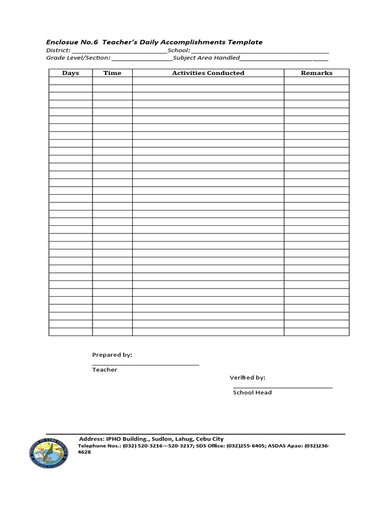 Teacher Daily Accomplishments Template | PDF