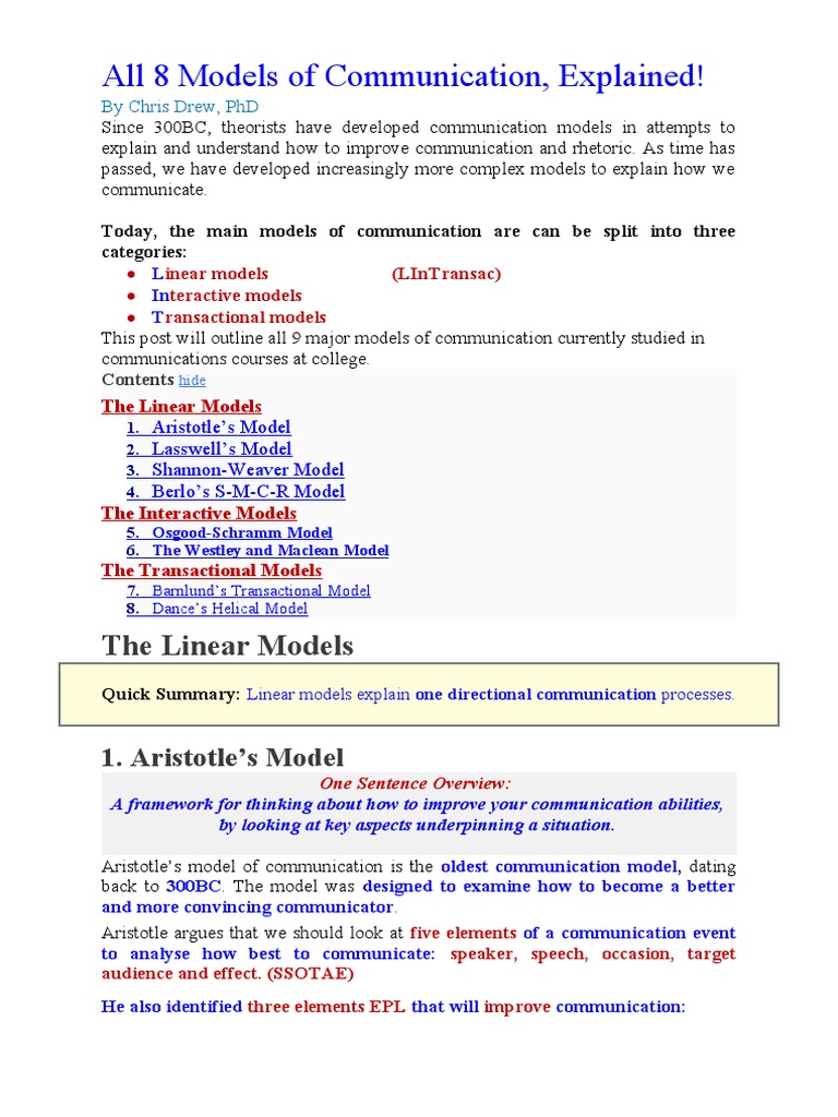Models of Communication, Explained | PDF | Communication | Action ...