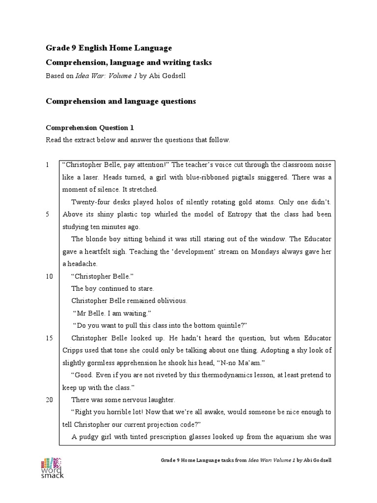 Grade 9 Comprehension Tasks: Idea War | PDF | Adjective | Linguistic ...
