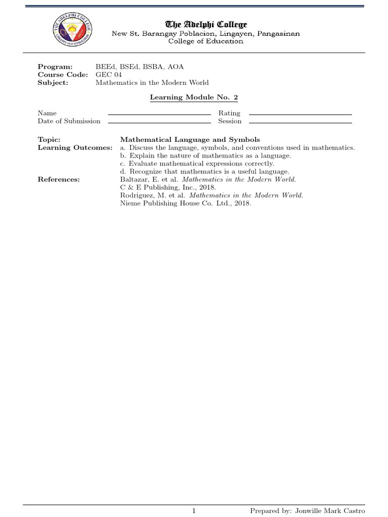 GEC 04 Module 2 | Download Free PDF | If And Only If | Numbers