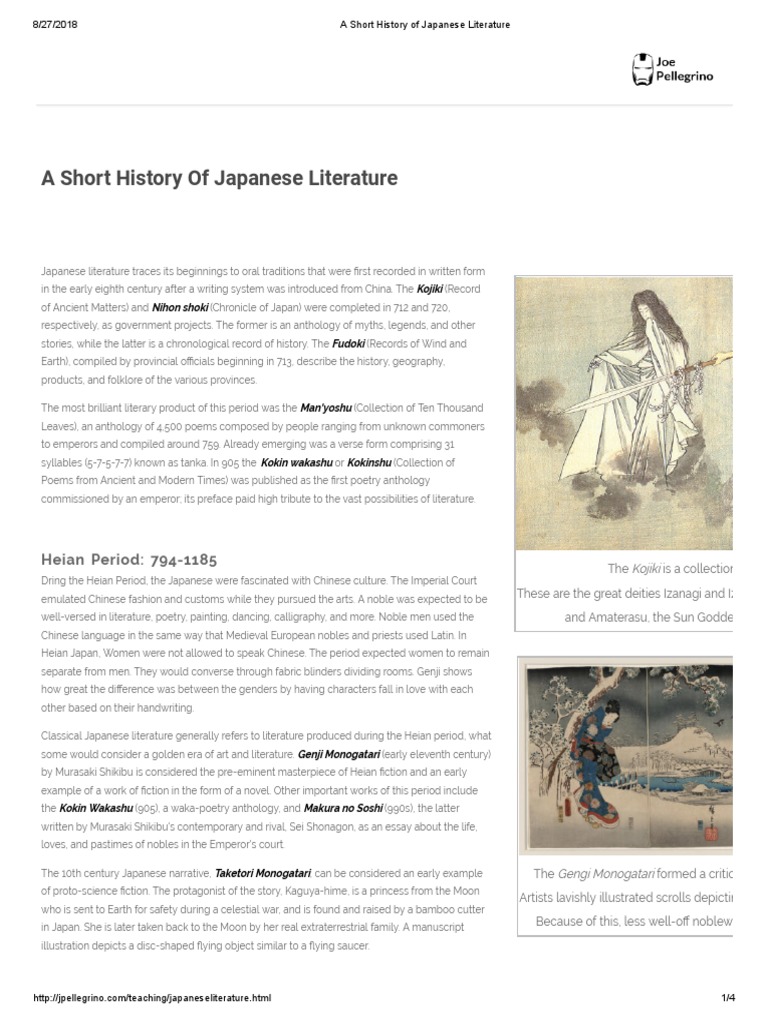 A Short History of Japanese Literature: Heian Period: 794-1185 | PDF ...