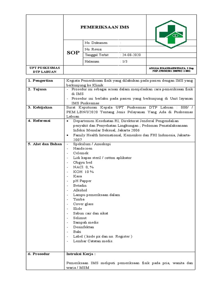 Sop Pemeriksaan Ims | PDF