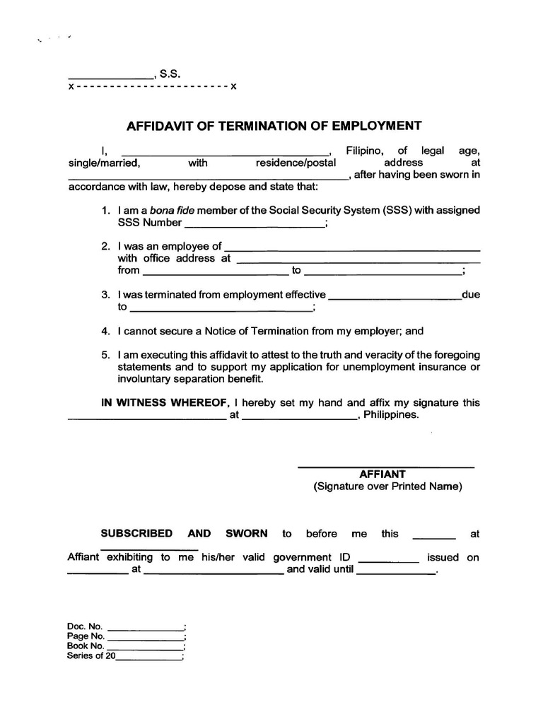 Affidavit of Termination of Employment | PDF