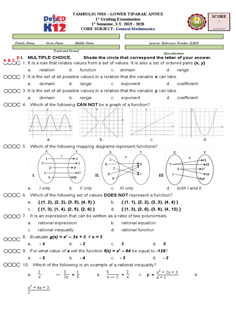 Gen Math 11 Exam 1st FINAL | PDF | Function (Mathematics) | Exponentiation