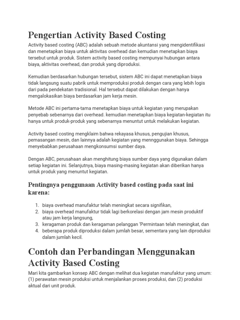 Pengertian dan Metode Activity Based Costing | PDF