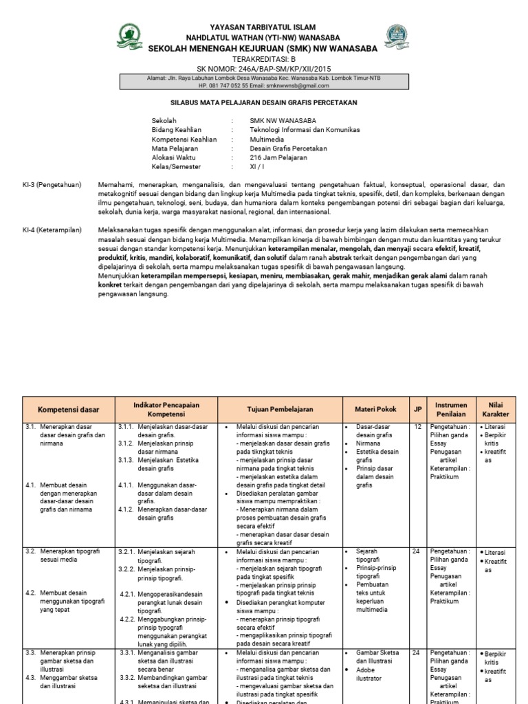SILABUS, PROTA, PROMES DAN RPP Desain Grafis Percetakan Semester 1 | PDF