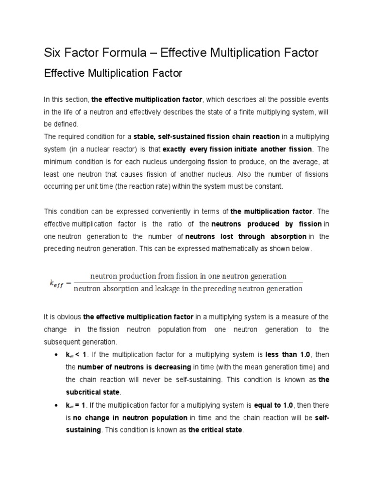 Six Factor Formula | PDF | Nuclear Reactor | Neutron
