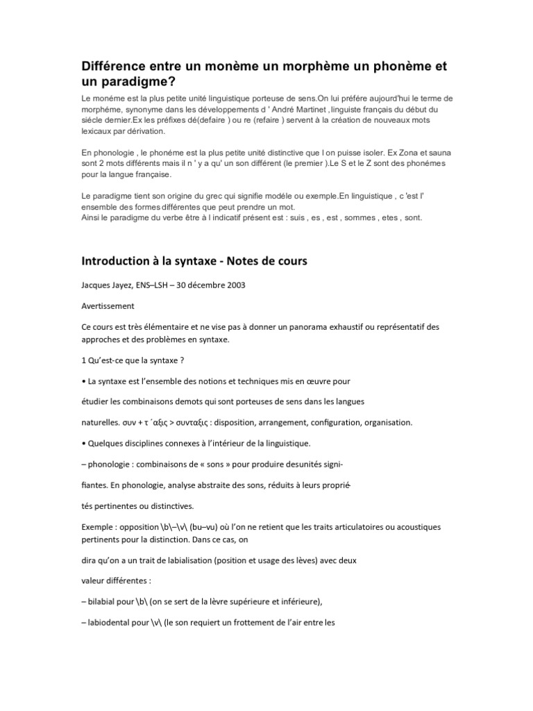 Phonèmes et morphèmes : définitions clés | PDF | Sémantique | Phonologie