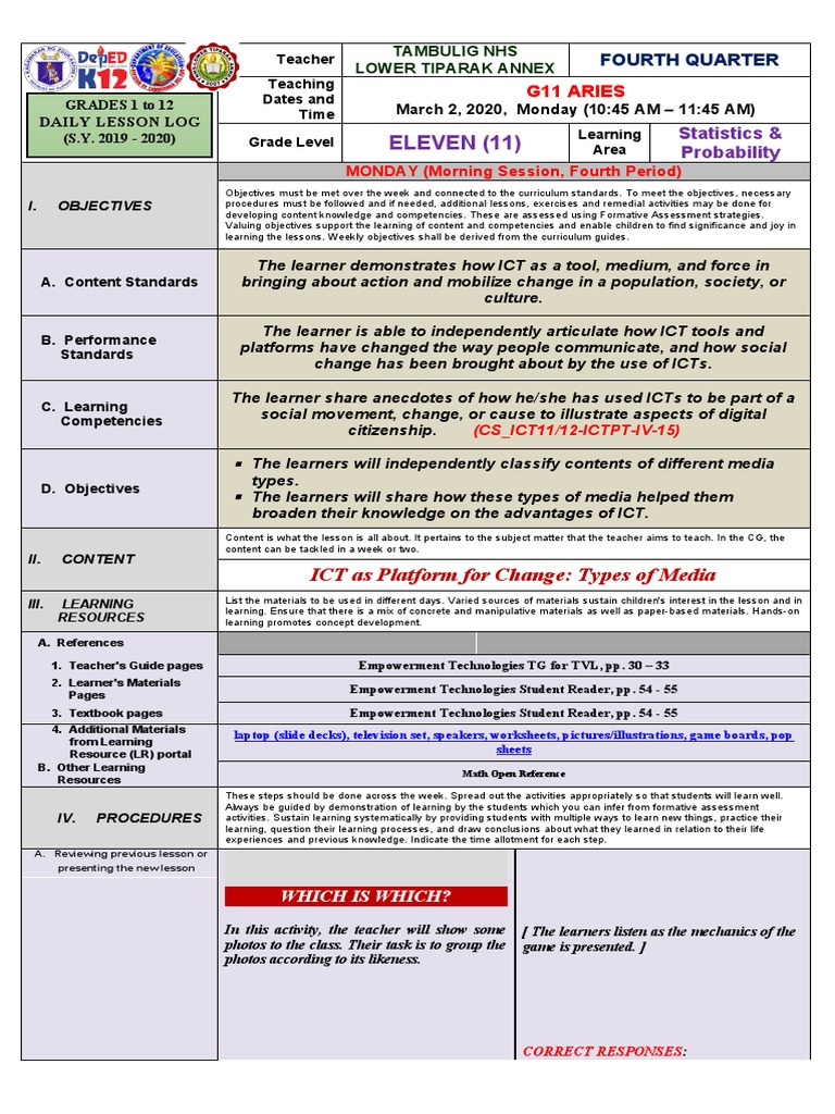 Detailed Lesson Plan in EmTech 11 (ICT As Platform For Change ...