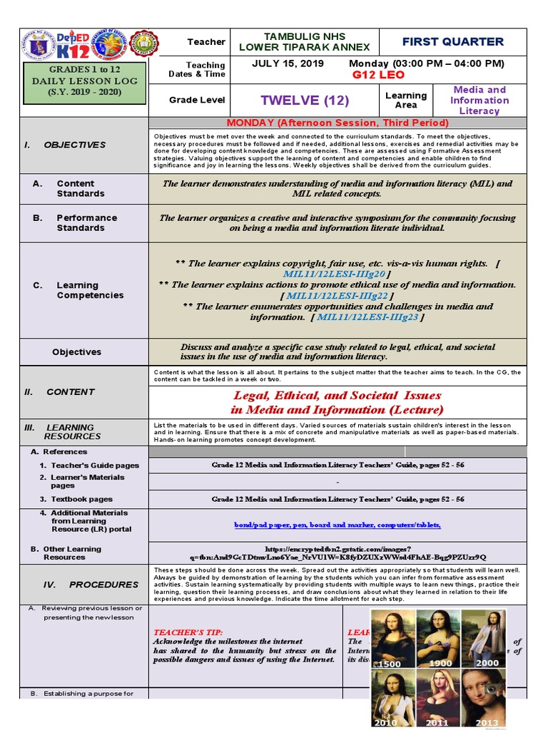 Detailed Lesson Plan in MIL 12 (Legal, Ethical and Societal Issues in ...