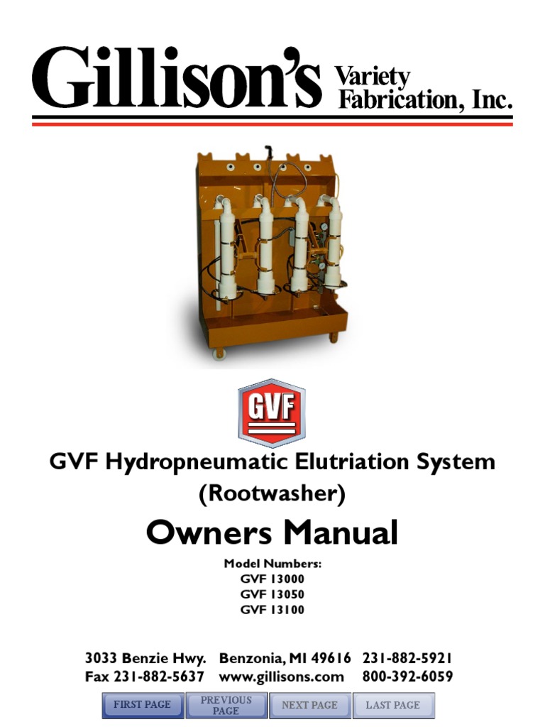Owners Manual: GVF Hydropneumatic Elutriation System (Rootwasher) | PDF ...