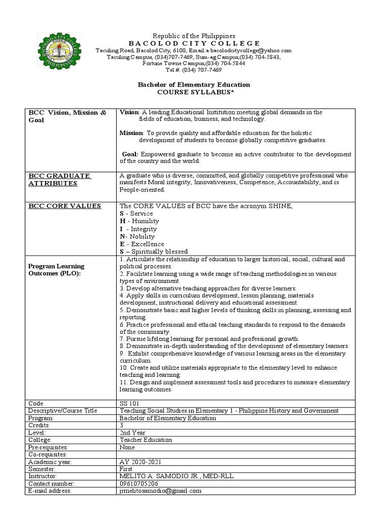 Teaching Social Studies in Elementary Grade - Syllabus and Module | PDF ...