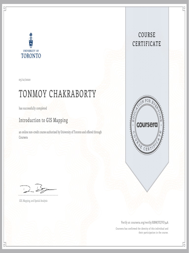 Introduction To GIS Certificate | PDF | Cartography | Scientific Modeling