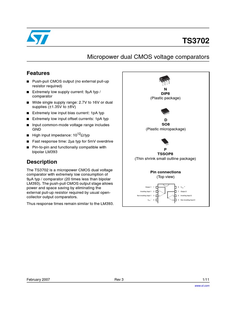Micropower Dual CMOS Voltage Comparators: Features | PDF ...