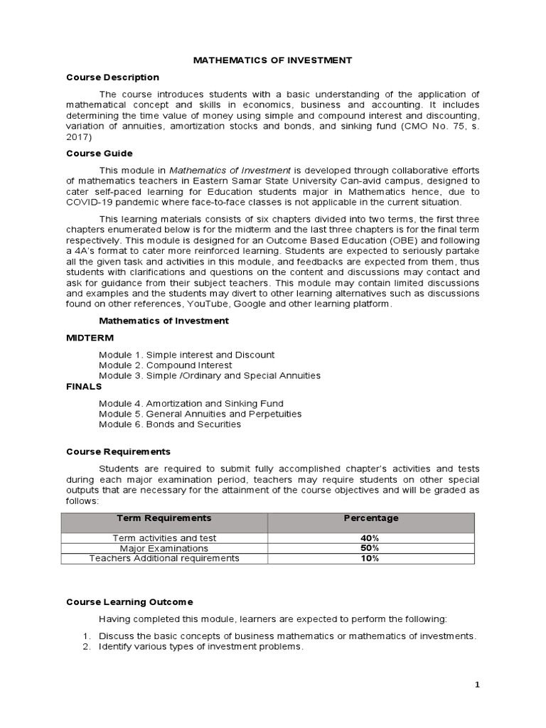 Handout Mathematics of Investment PDF | PDF | Discounting | Compound ...